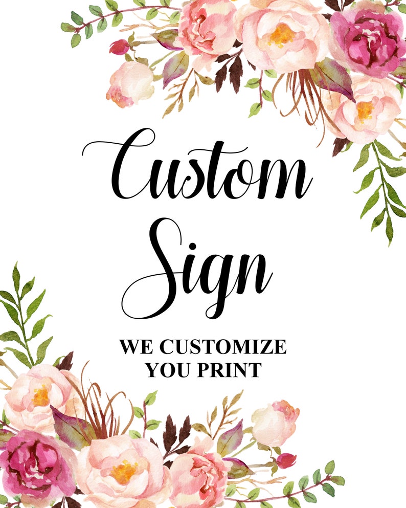 Boho Pink Floral Custom Sign Bohemian Style Customize Text | Etsy