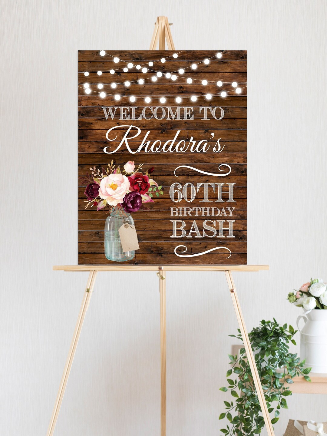 Custom Women Birthday Party Welcome Sign, Floral Rustic Wood Sign ...