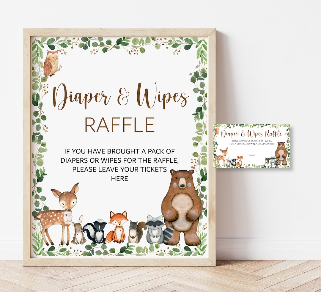 Diaper and Wipes Raffle Tickets and Sign Woodland Baby Shower - Etsy
