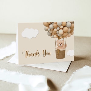 Teddy Bear Thank You Cards Beary Birthday Hot Air Balloon Bear Baby ...
