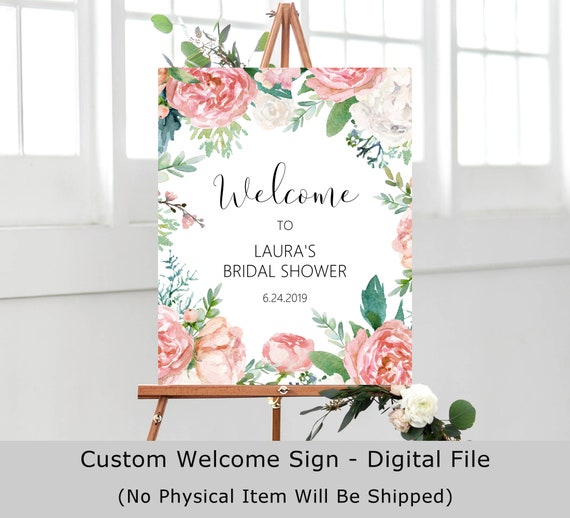 Boho Chic Welcome Sign Pink Floral Boho Bridal Shower Baby Shower ...