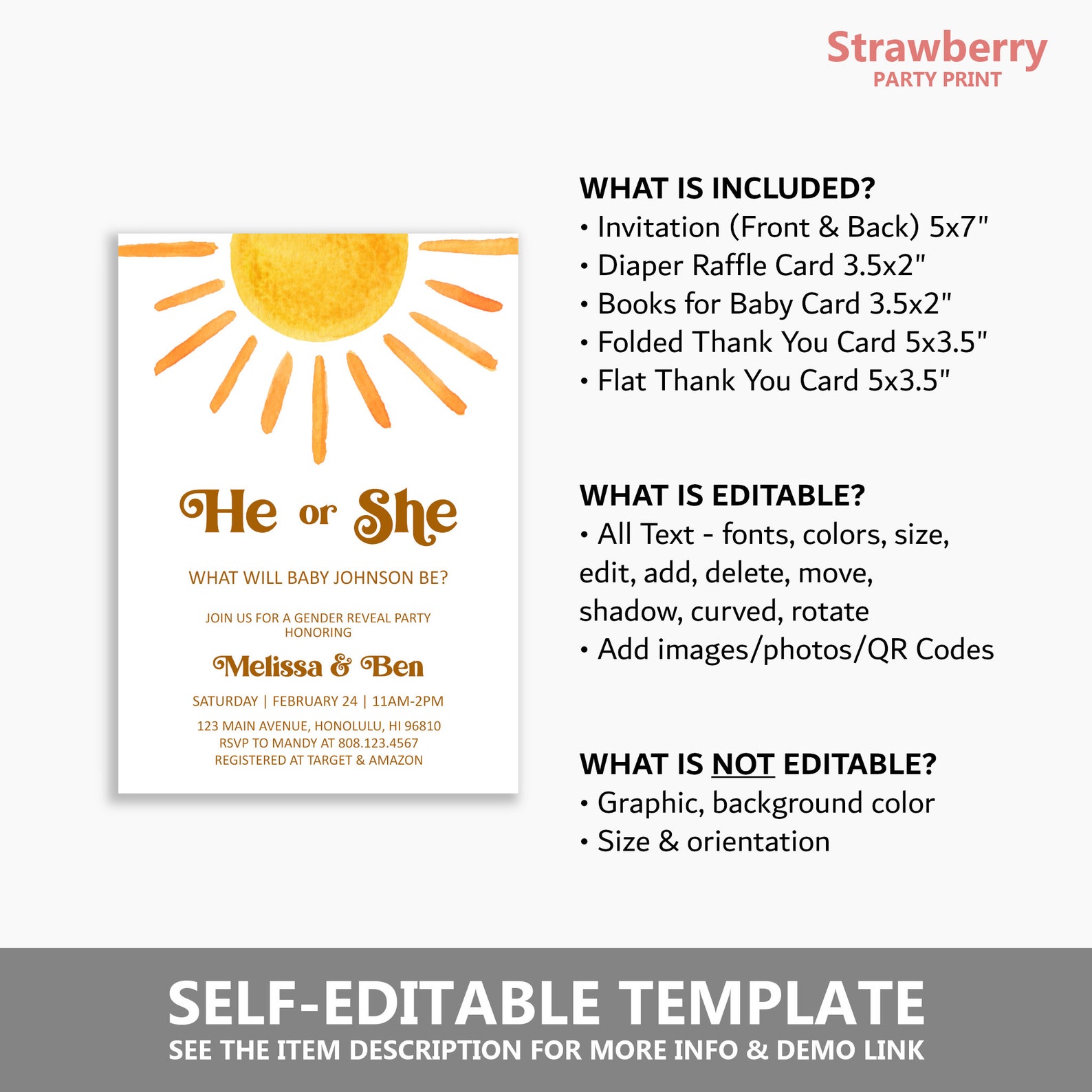 Editable Sunshine Gender Reveal Invitation Bundle Sun Gender Reveal ...