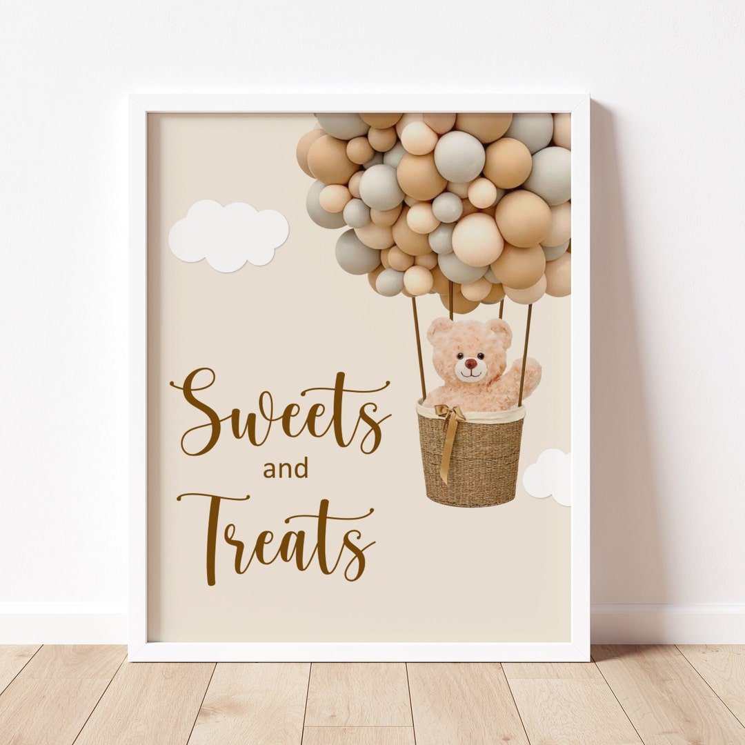 Sweets Treats Sign Teddy Bear We Can Bearly Wait Baby Shower Hot Air ...