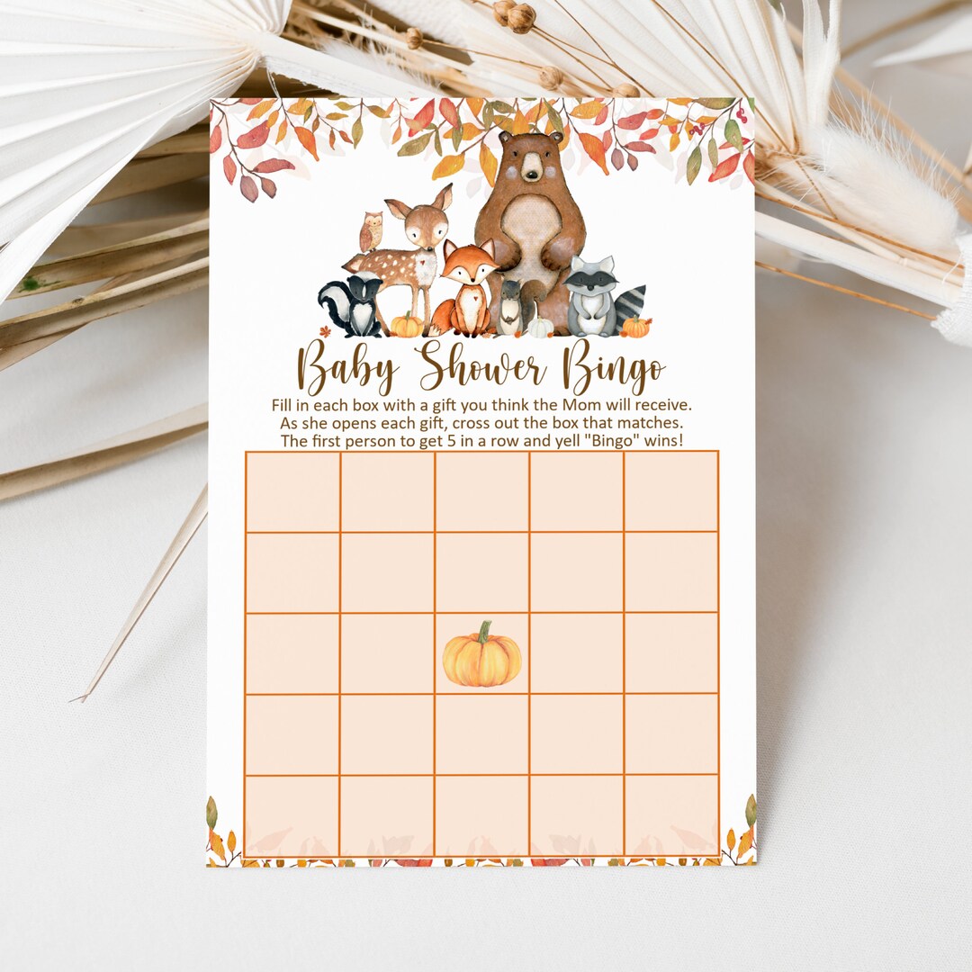 Woodland Baby Shower Bingo Card Fall Baby Shower Game Printable NOT ...