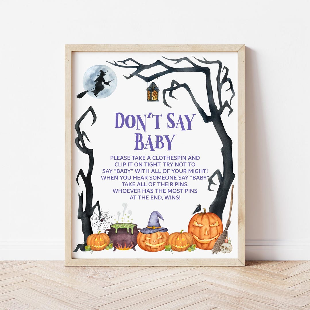 Halloween Don't Say Baby Game Sign Halloween Baby Shower Game Spooky ...