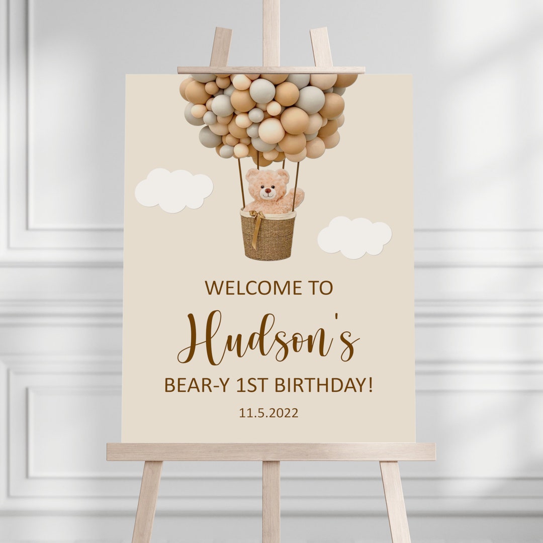 Custom Teddy Bear Welcome Sign Beary 1st Birthday Bear First Birthday ...