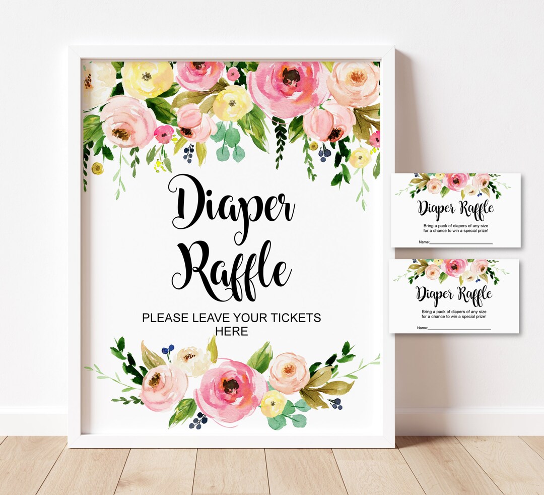Tarjetas de rifa de pañales y letrero Floral Baby Shower Juego Jardín ...