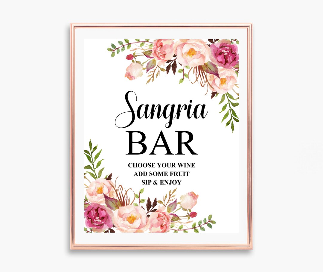 Pink Floral Sangria Bar Sign Printable Bohemian Bridal Shower Baby ...