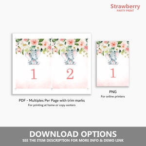 Editable Elephant Table Numbers Elephant Baby Shower Pink Elephant Girl ...