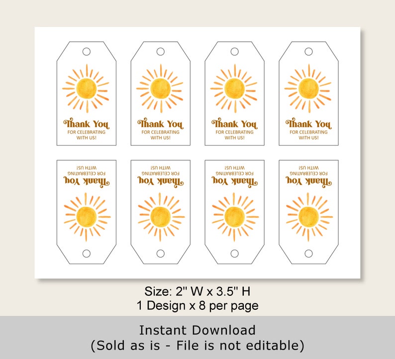 Sun Favor Tag First Trip Around the Sun Birthday Thank You Tag - Etsy