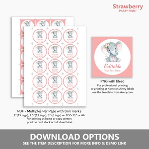 Editable Elephant Baby Shower Thank You Tags Favor Tags Pink Elephant ...