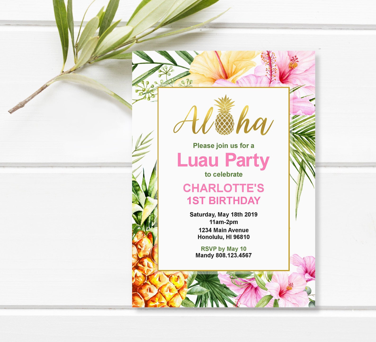 Tropical Birthday Invitation Aloha Birthday Invitation Girl - Etsy