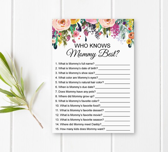 Who Knows Mommy Best Game Wildflower Baby Shower Game How Well Do You ...