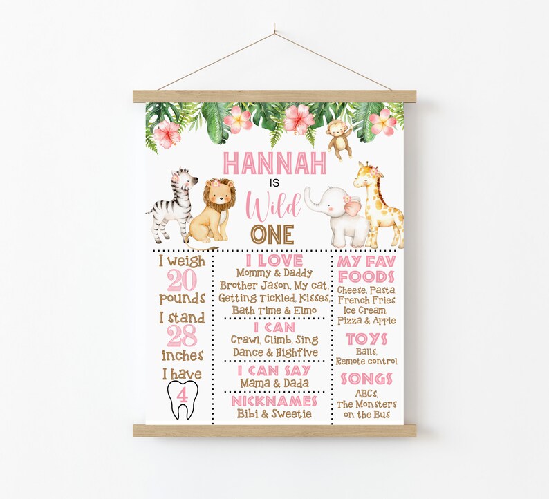 CUSTOM Pink Safari Birthday Milestone Board Wild One Jungle - Etsy