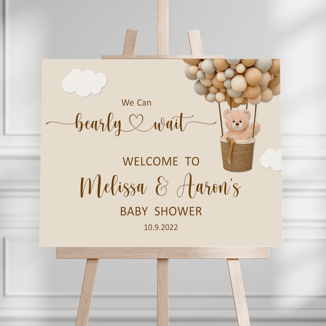 Custom Teddy Bear Welcome Sign We Can Bearly Wait Baby Shower Welcome ...