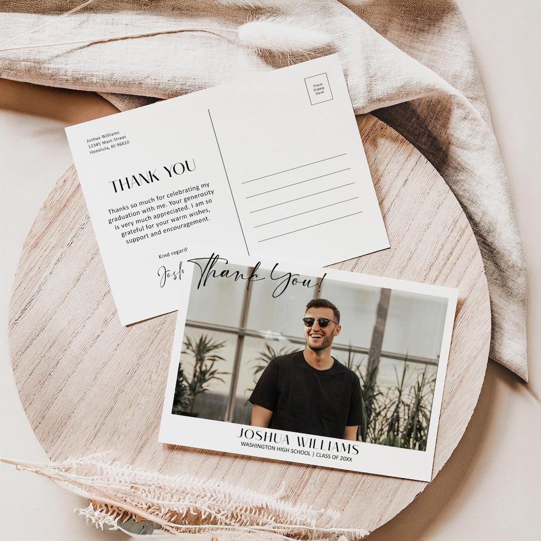 Editable Graduation Thank You Postcard Template Graduation Postcard ...