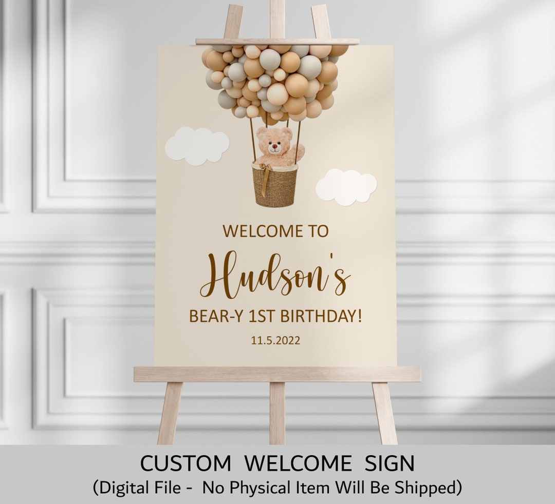 CUSTOM Teddy Bear Welcome Sign Beary 1st Birthday Bear First - Etsy