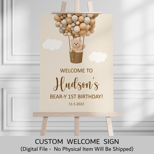 CUSTOM Teddy Bear Welcome Sign Beary 1st Birthday Bear First - Etsy