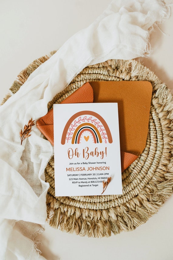 Rainbow Baby Shower Invitation Boho Baby Shower Gender Neutral Rainbow ...