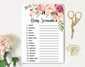 Pink Silver Baby Shower Games Baby Word Scramble Game - Etsy
