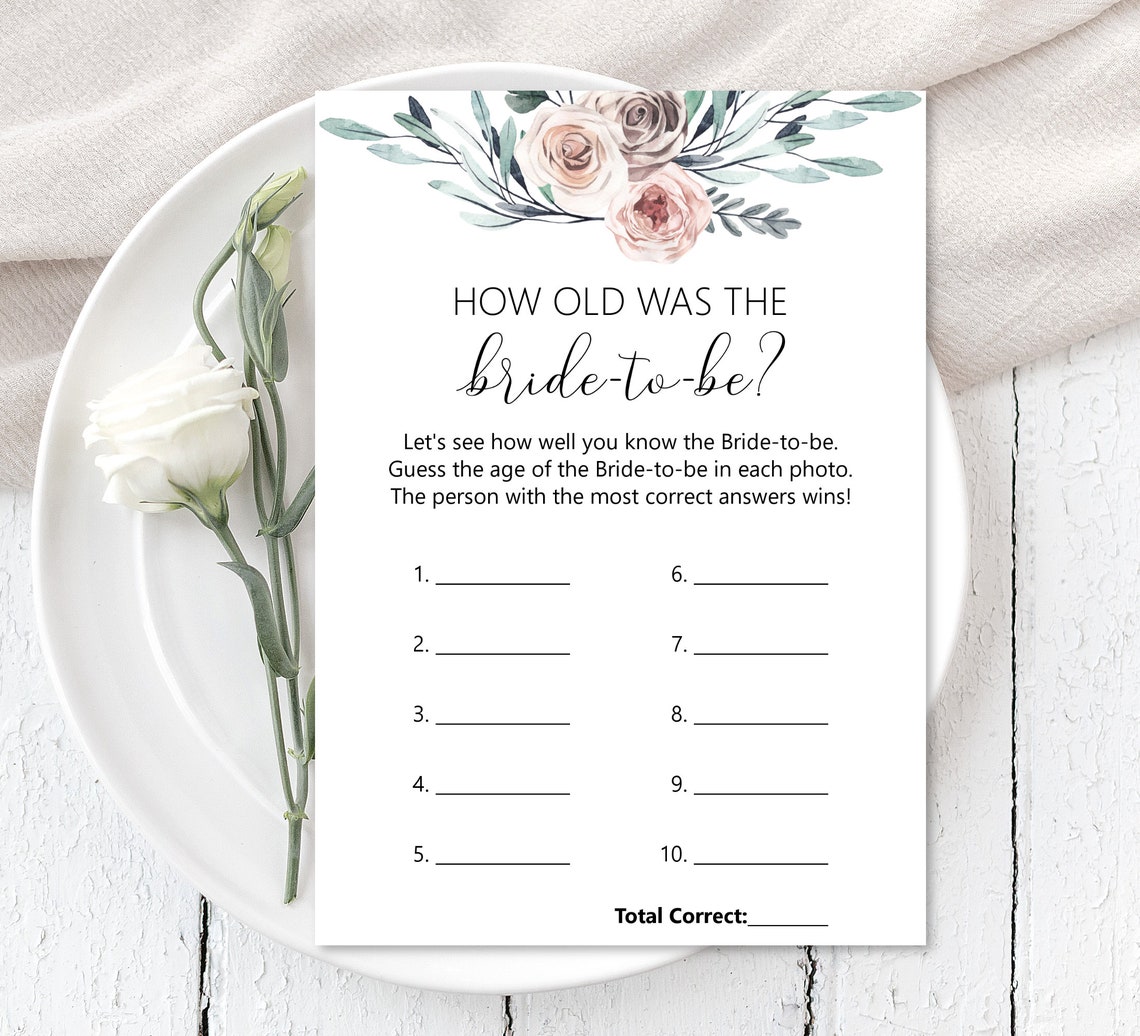 How Old Was the Bride to Be Game Boho Bridal Shower Game Printable ...
