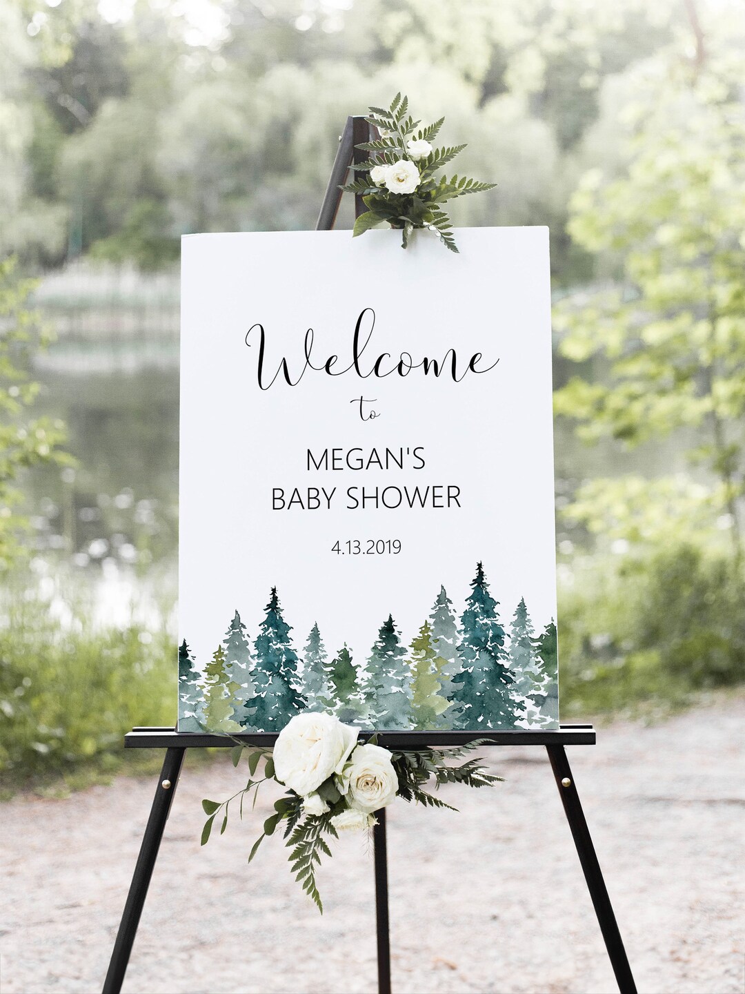 CUSTOM Rustic Pine Trees Welcome Sign Woodsy Bridal Shower Baby Shower ...