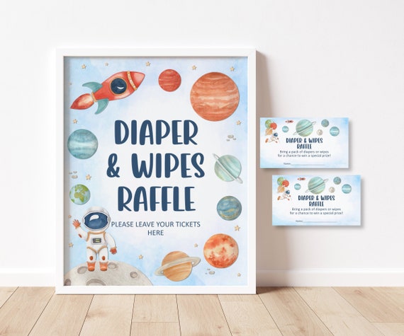 Space Baby Shower Diaper and Wipes Raffle Tickets & Sign Galaxy Baby ...