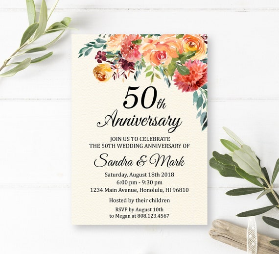 Any Year Floral Anniversary Invitation Wedding Anniversary Invitation ...