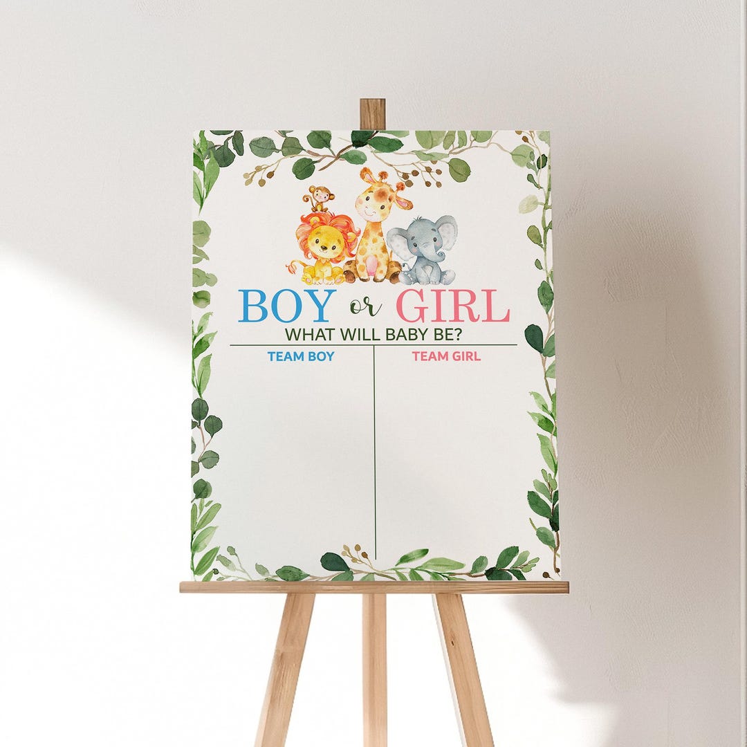 Safari Baby Shower Gender Reveal Voting Board Cast Your Vote Guess Boy ...