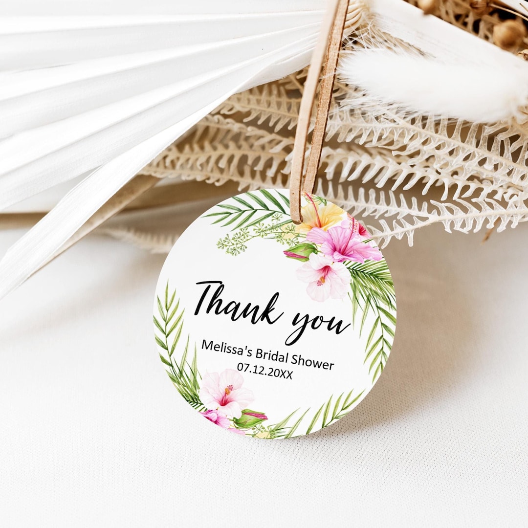 Custom Tropical Hawaiian Luau Thank You Tag Round Sticker Label Wedding ...