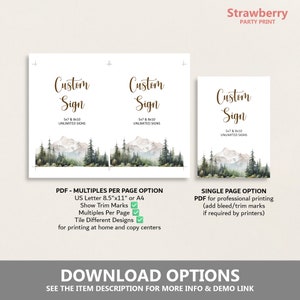 Editable Forest Mountain Custom Sign 5x7 & 8x10 Wedding Sign Adventure ...