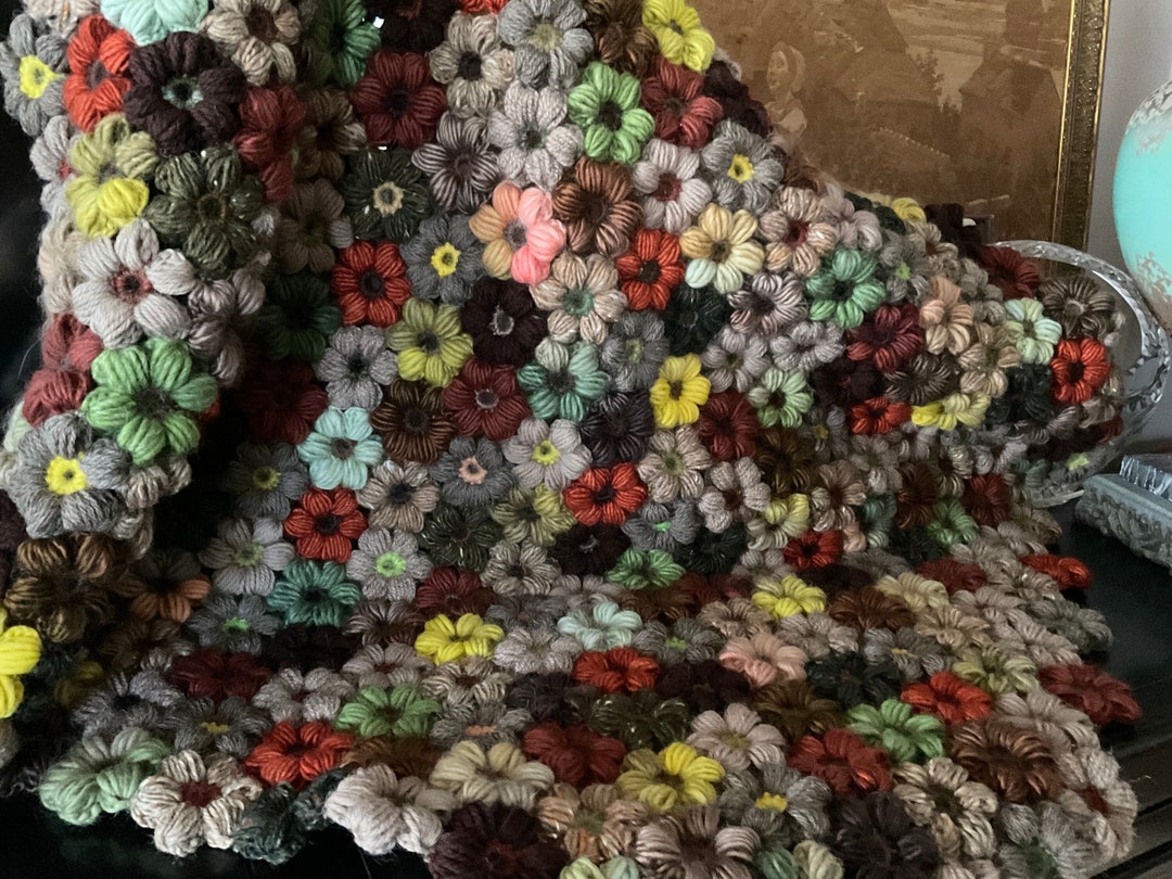 Handmade Crochet Floral Afghan, Crochet Floral Blanket, Multicolour ...