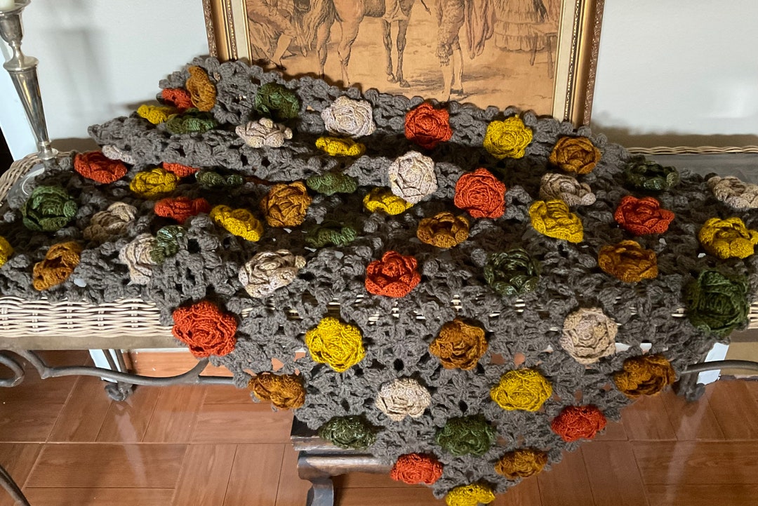 Handmade Crochet Floral Afghan, Decorative Thrpw Blanket, Home Decor ...
