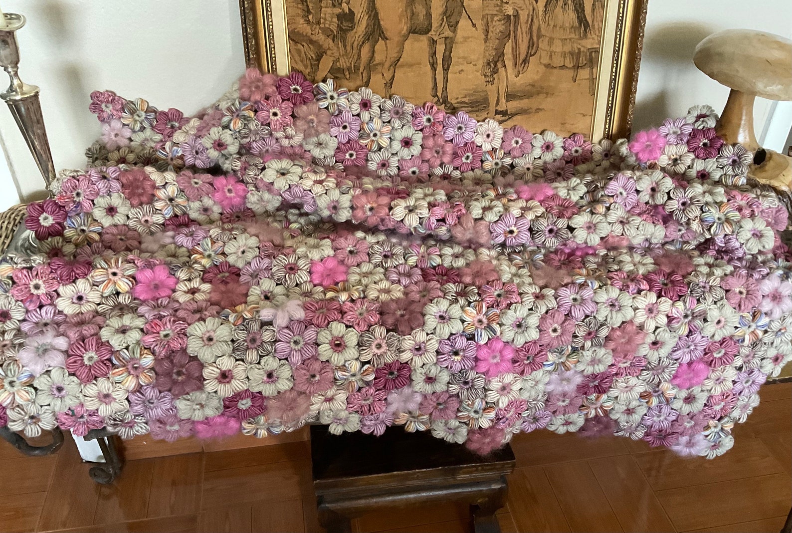 Handmade Crochet Floral Afghan, Crochet Floral Blanket, Multicolour ...