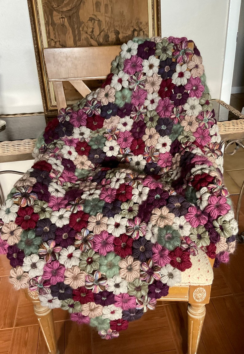 Handmade Crochet Floral Afghan, Crochet Floral Blanket, Multicolour ...