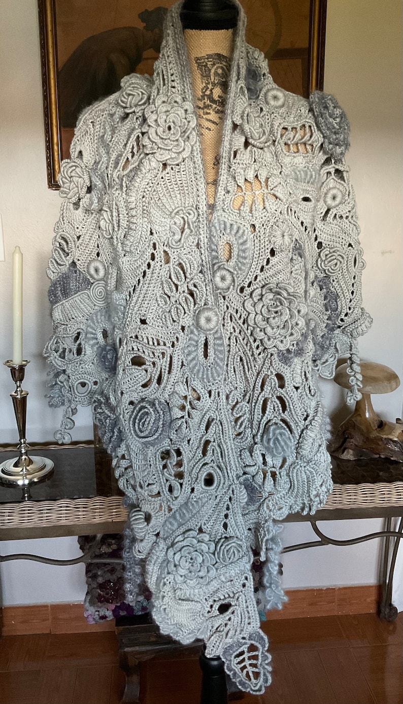 Handmade Crochet Shawl, Irish Crochet Wrap, Ladies Crochet Shawl, Lace ...