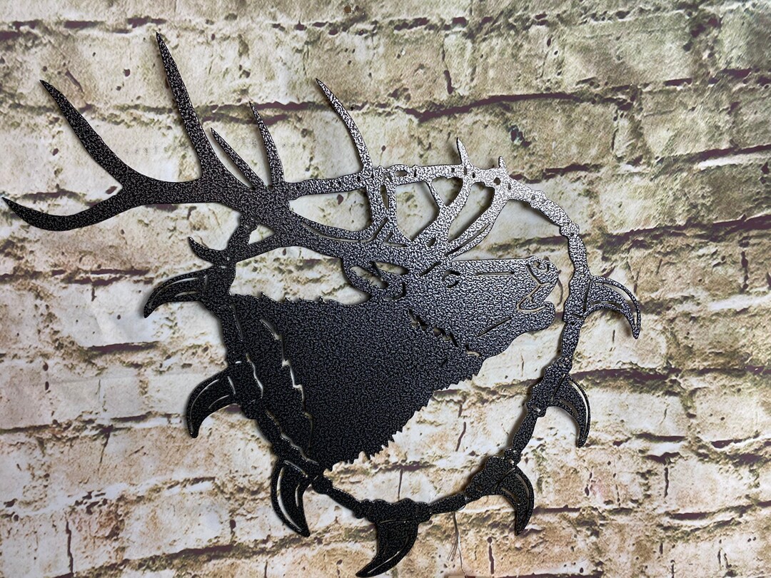 Elk With Necklace of Horns Metal Wall Hanging, Trophy Elk Head, Rustic ...