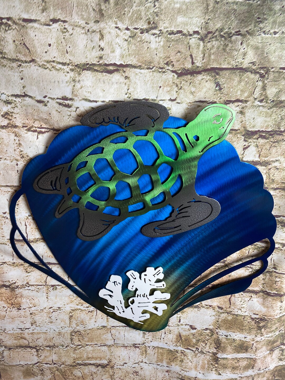 Sea Turtle Metal Art With Clam Shell and Coral, Marine Turtle, Sea Life ...