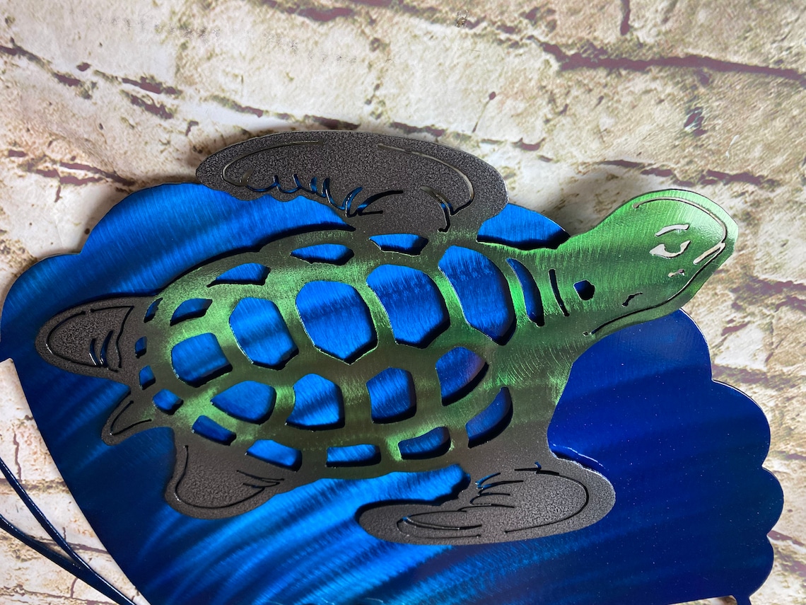 Sea Turtle Metal Art With Clam Shell and Coral Marine Turtle - Etsy