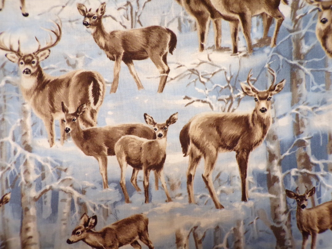 Winter Deer on Blue 100% Cotton Fabric #201 - Etsy