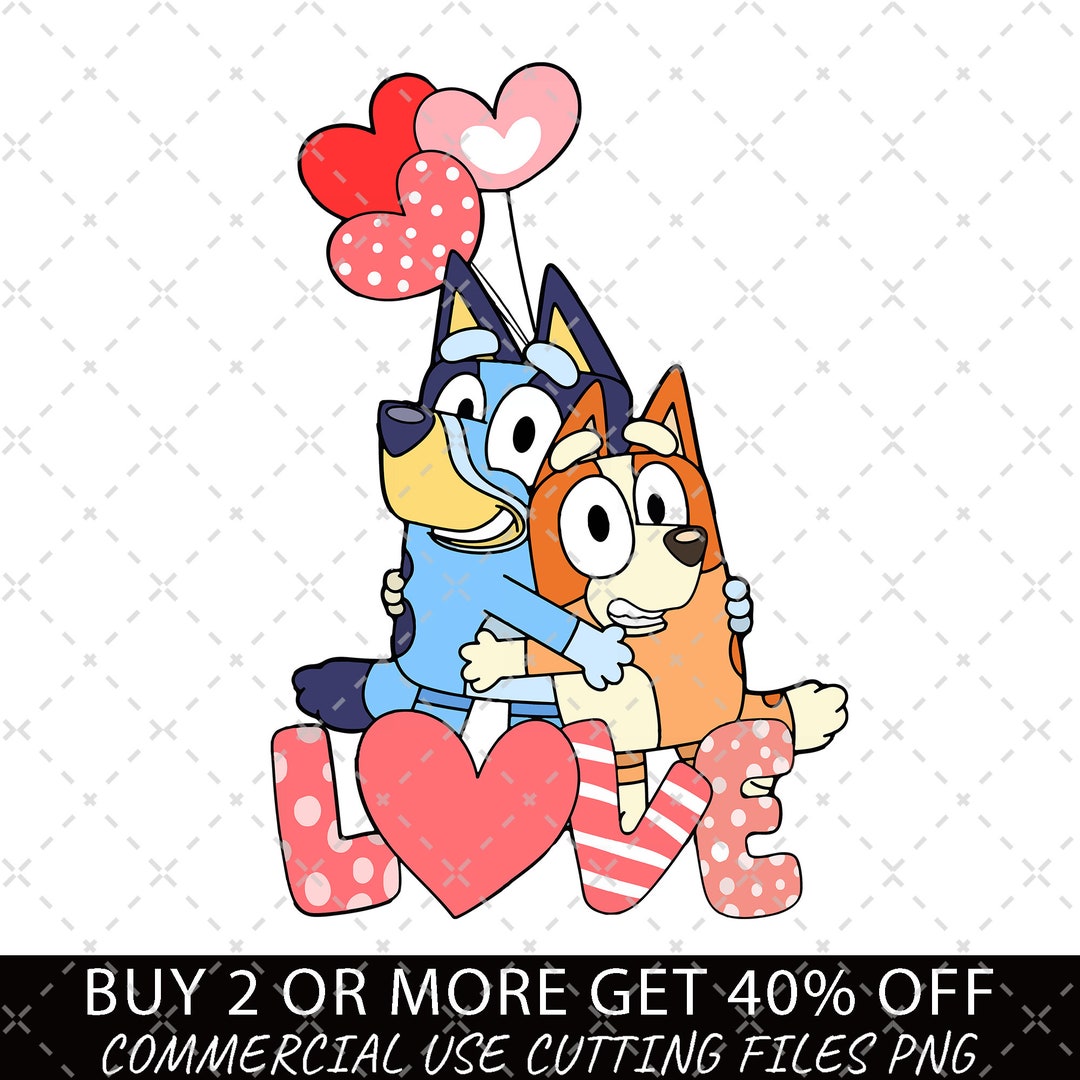 Bluey Love PNG, Blue Dog and Bingo Couple Png, Blue Dog Valentines Day ...