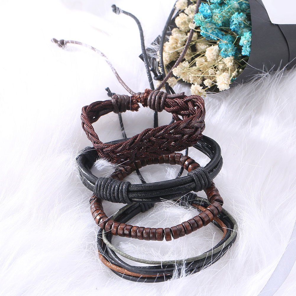 Multi-layered Leather Braided Wristband Bracelet Leather | Etsy