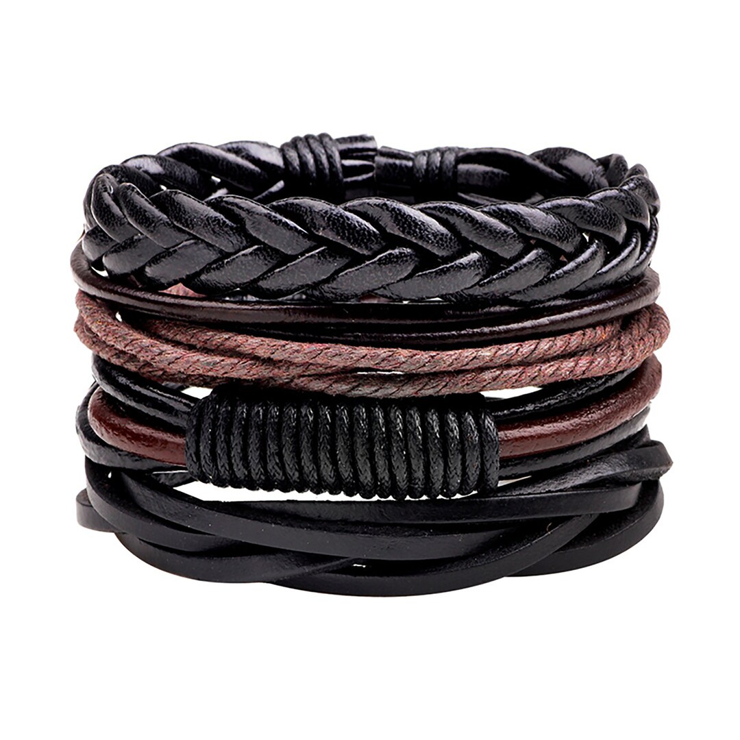 Multi-layered Leather Braided Wristband Bracelet Leather - Etsy