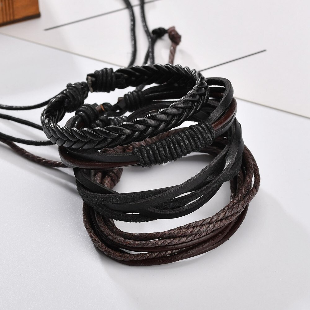 Multi-layered Leather Braided Wristband Bracelet Leather | Etsy