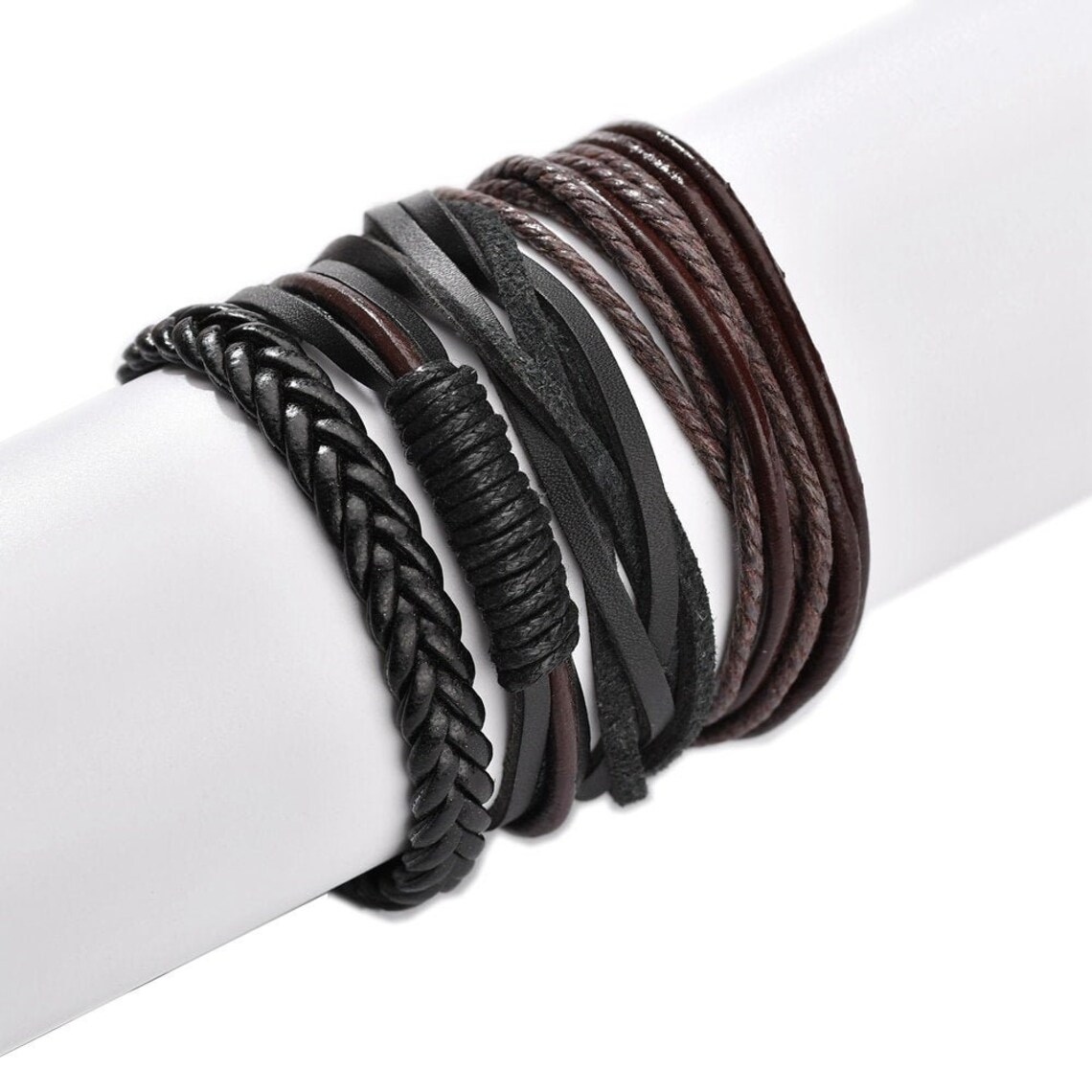 Multi-layered Leather Braided Wristband Bracelet Leather | Etsy