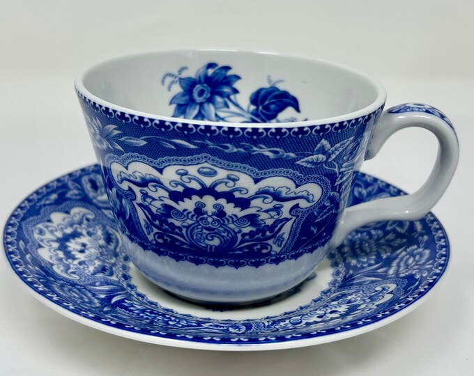 Spode Blue Room Tea Cup Saucer "floral" Blue White Transferware - Etsy
