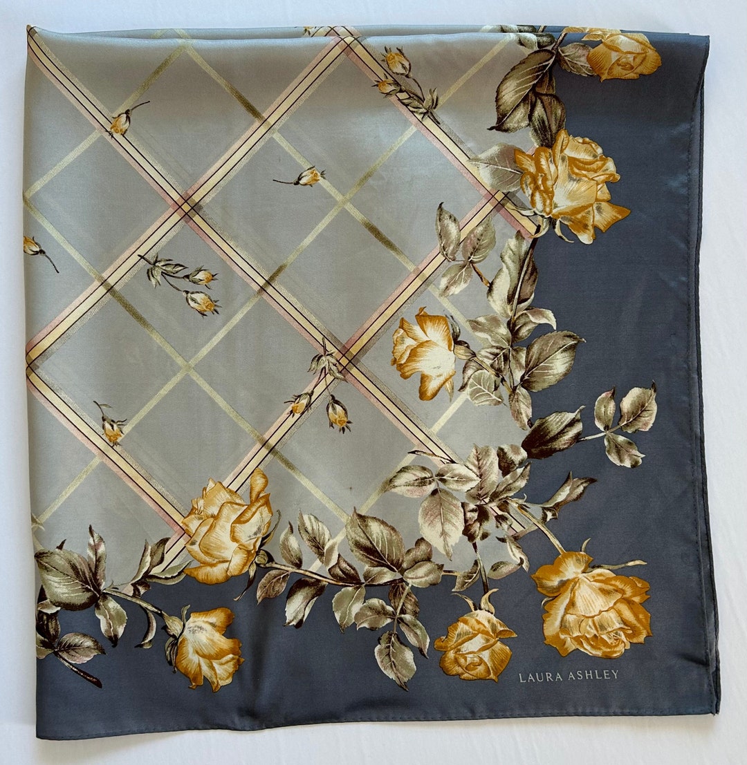 Vintage Large Laura Ashley Square Scarf Silk Floral Grey Shall Wrap - Etsy