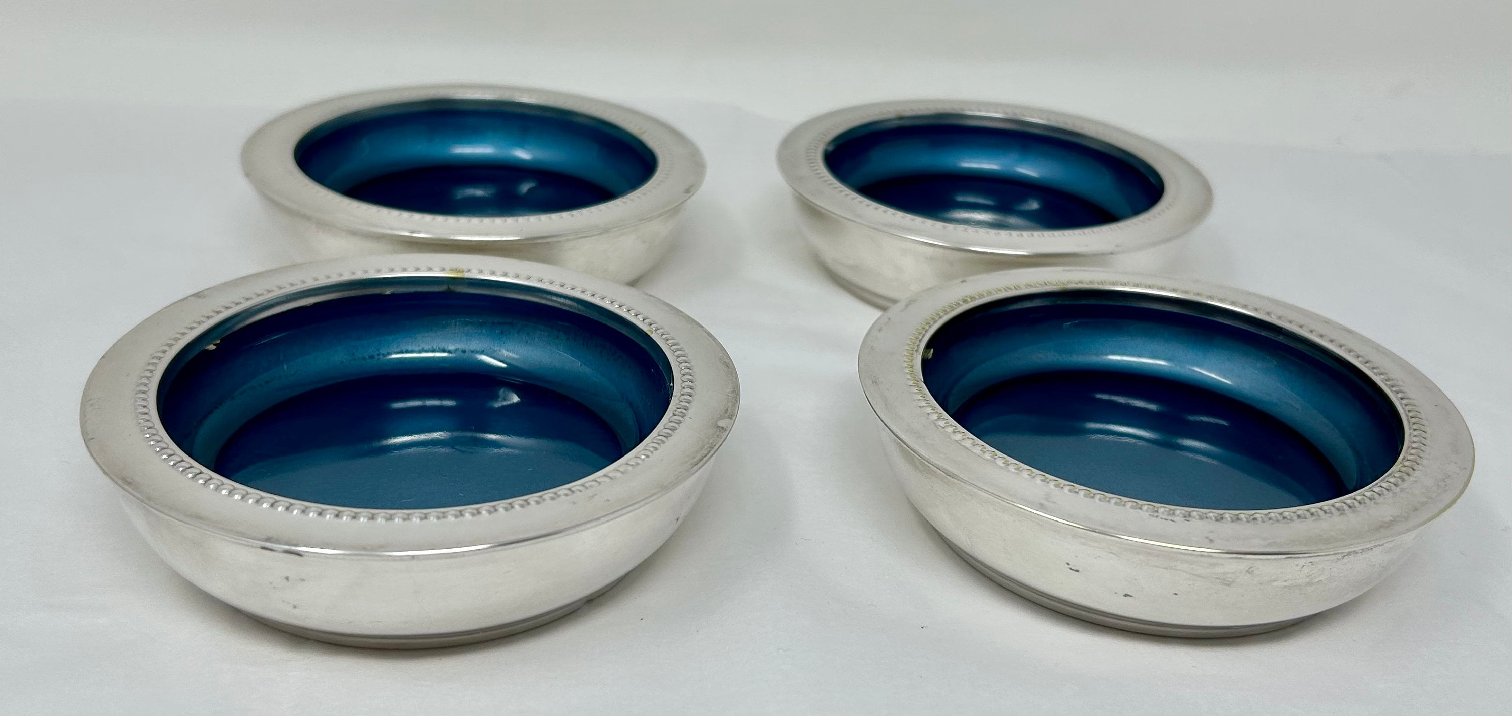 Set of 4 W & S Blackinton Enamel Blue Coasters Silver Plate - Etsy