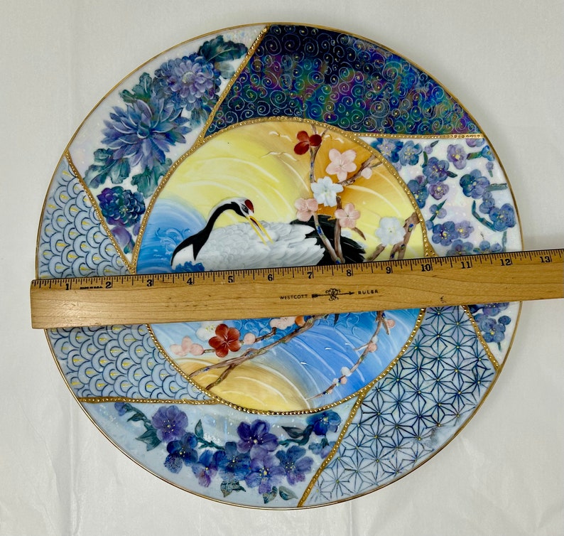 Hand Painted Porcelain Charger Signed BJ Stone – Cranes & Blossoms With ...
