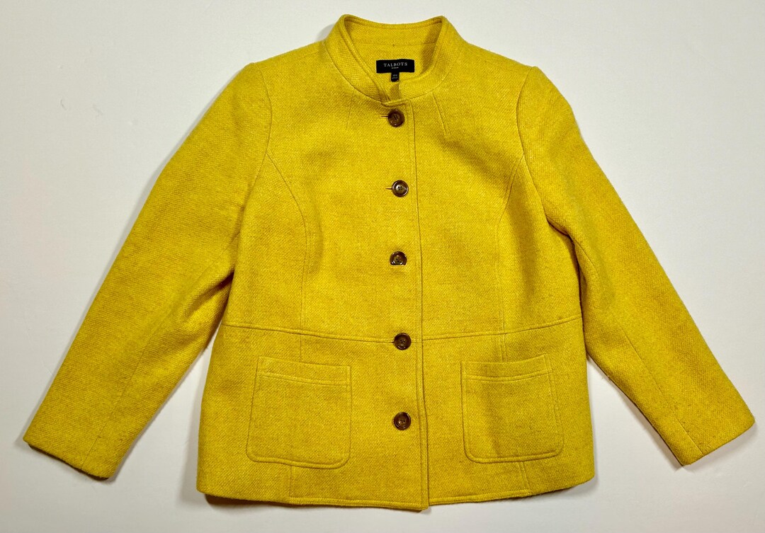Talbots Woven Blazer Lemon Yellow 14W Wool Viscose Jacket Coat Pockets ...